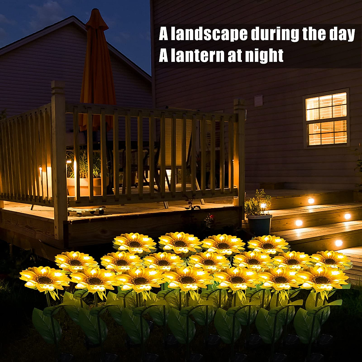 GRUTTI 2-Pack 20 LED Outdoor Solar Sunflower Lights, IP65 Waterproof Decorative Lights Solar Powered Garden Lights for Garden Patio Porc Backyard Pathway