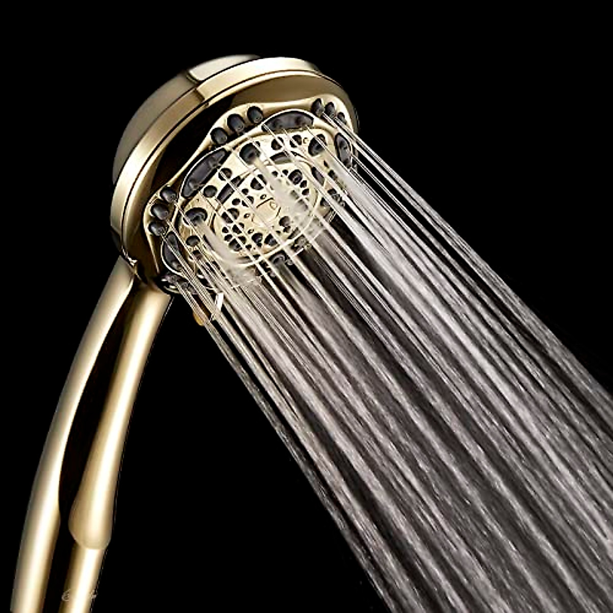 Couradric Handheld Shower Head, 7-Function High Pressure Shower Head with Brass Swivel Ball Bracket and Extra Long Stainless Steel Hose, Polished Brass, 4"