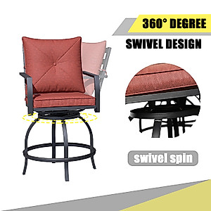PatioFestival Outdoor Swivel Bar Stools Bar Height Patio Chair Set of 2 with Cushion & All Weather Steel Frame,Red
