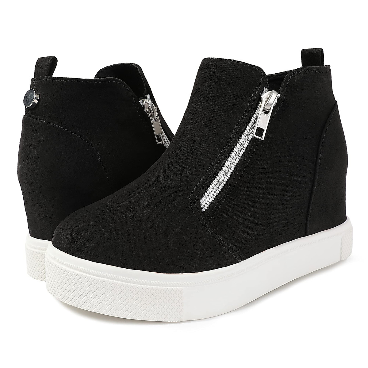 shoeslocker Girls Wedge Sneakers Ankle Platform Sneakers for Girls Nonslip Fashion Shoes with Double Side Zippers Black Size 2