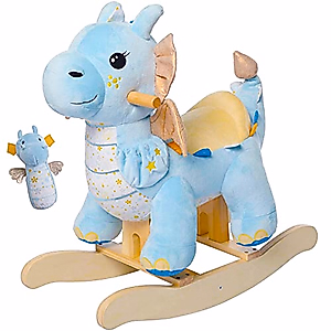 labebe Baby Rocking Horse Dragon Blue, Kids Plush Rocking Toy Stuffed Animal Rocker for 12 Months+, 1-3 Years Old Toddler Wooden Ride On Toys, Dinosaur Rocking Horse Teal Infant Girl&Boy