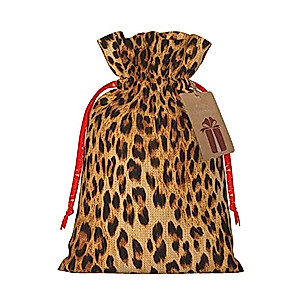 Leopard Printchristmas Drawstring Gift Bag, Linen Drawstring Gift Bag, Reusable Drawstring Gift Bag, Used For Christmas, Birthday, Wedding Supplies