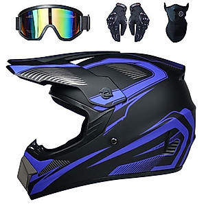 Motocross Unisex-Child Motocross Helmet Kids Youth ATV Off-Road Dirt Bike Motocross Helmet Gear Combo Gloves Goggles for Boys & Girls DOT Approved Motocross Helmet