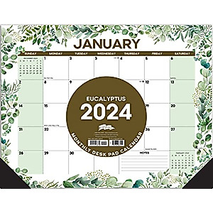 Willow Creek Press Eucalyptus & Succulents Monthly 2024 Deskpad Calendar (22" x 17")