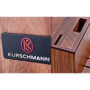 Kurschmann 15-Piece Knife Set CLEARANCE in Upright Acacia Block, White Handles with Stainless Steel Chef's Knife, 6 Steak Knives + Santoku, Bread, Carving, Paring, & Utility Knife + Scissors & Rod