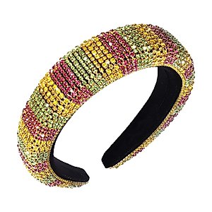 HZEYN Mardi Gras Padded Rhinestone Headband Wide Bejewelled Hairband Sparkly Mardi Gras Costume Headwear Party Headband