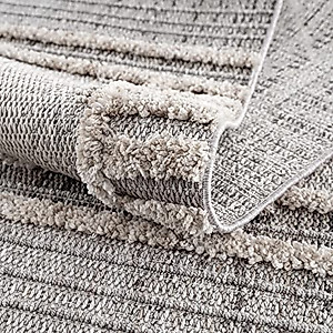 Amaga Moroccan Farmhouse Living Room Bedroom Area Rug - Soft Shaggy High Low Carpet - High Pile - Bohemian - Brown, Beige, Cream - 5'3" x 7'