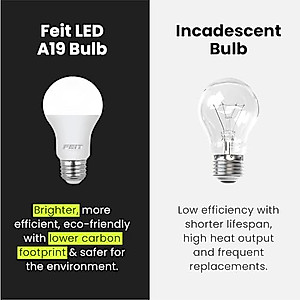 Feit Electric A19 LED Light Bulbs, 60W Equivalent, Dimmable, E26 Standard Base, 90 CRI, 800 Lumens, 2700K Soft White, 120V, 22 Years Lifetime, Damp Rated, 8 Pack, OM60DM/927CA/8
