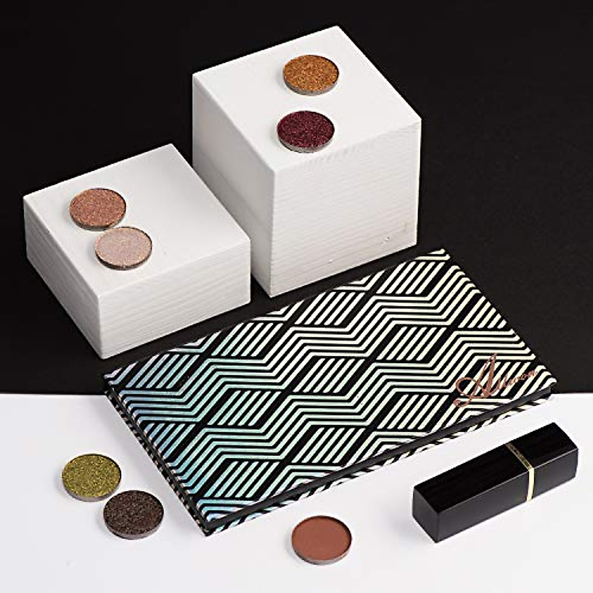 Allwon Magnetic Palette Black Empty Makeup Palette with Mirror and 20Pcs Adhesive Empty Palette Metal Stickers for Eyeshadow Lipstick Blush Powder