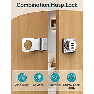 I-EASYDWW Cabinet Password Hasp Lock, Cabinet Keyless Lock with Screws, Cabinet Combination Lock for Small Door, Cabinets, Barn Door, Bathroom, Outdoor, Garage, Garden, Silver, 2 Pack