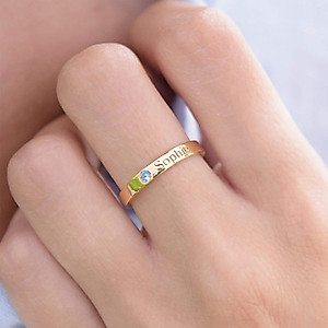 Stackable Birthstone Name Ring - 18k Gold Plated