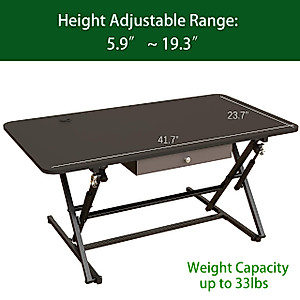 Lubvlook Standing Desk Converter, 42 x 24 Inches Height Adjustable Sit Stand Desk Riser for Dual Monitors with Drawer, Black