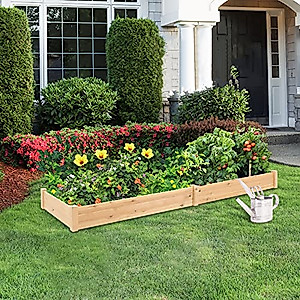 Patiomore 8 Feet Outdoor Wooden Garden Bed Planter Box Kit for Vegetables Fruits Herb Grow Yard Gardening, Natural