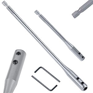 OBPSFY 6 inch & 12 inch Forstner Bit Extension,Wood Spade Bit Extension Bar with 2 Pcs Key,Drilling Depth Tool for Wood Turners Furniture Carpentry and Construction(1/4 inch Collet)