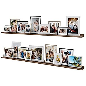 Wallniture Denver 60" Long Floating Shelves for Wall Decor, Narrow Picture Ledge Shelf Vinyl Record Holder Wood Shelves for Picture Frame Collage Set of 2 Walnut Color