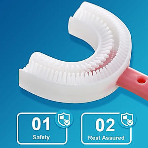 Mespirit 2Pcs Kids U-Shaped Toothbrush,Food Grade Soft Silicone Brush Head, 360° Oral Teeth Cleaning Design,Suitable for Children aged2-6