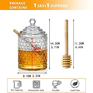 kanpura Clear Crystal Honey Pot with Dipper and Lid,Glass Honey Jar with Dispenser, Glass Honey and Syrup Container for Home Kitchen