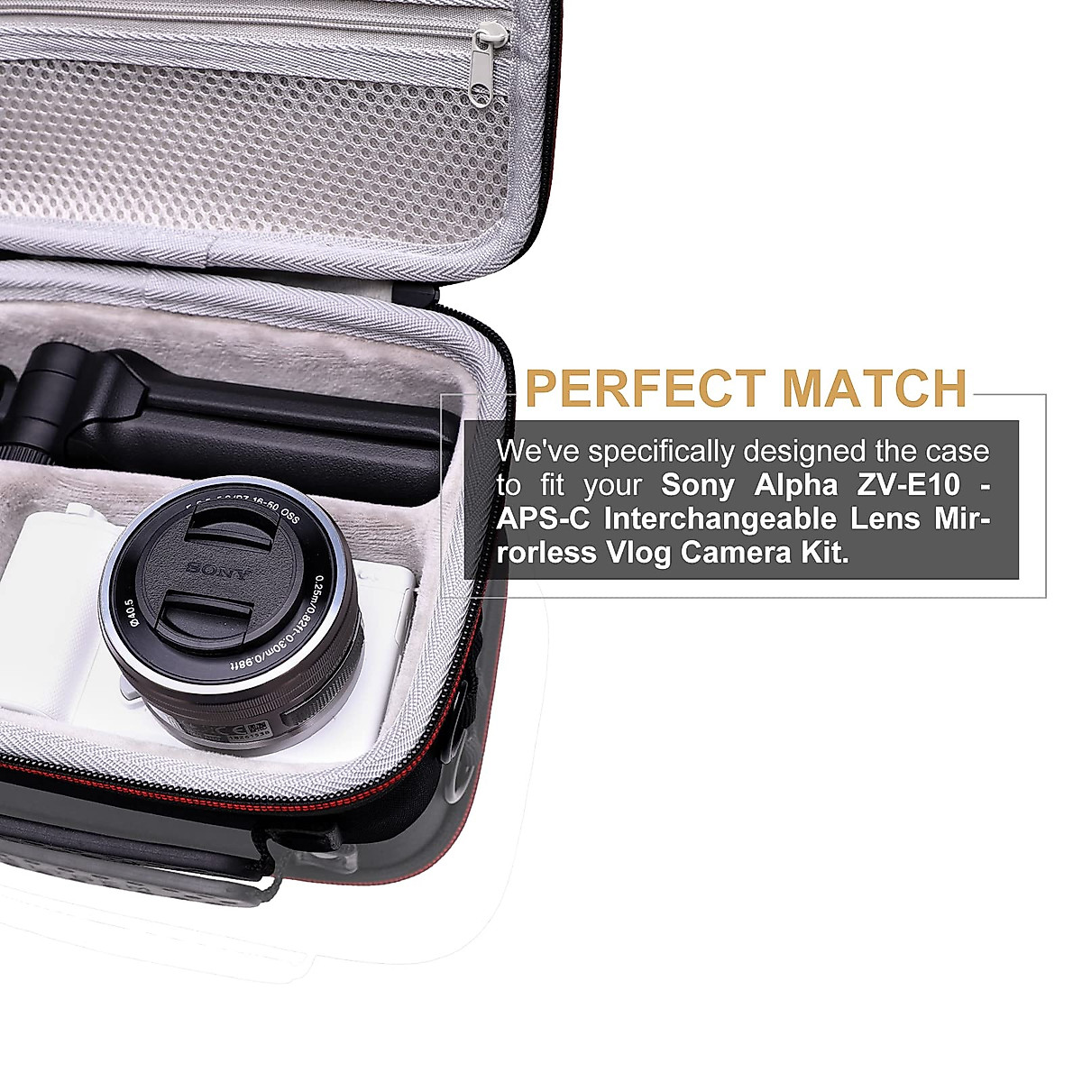 Hard Case for Sony Alpha ZV-E10 / ZV-1 / ZV-1F / ZV-1 II Vlog Camera with Shoulder Strap by LTGEM, Fits Vlogger Accessory Kit Tripod and Microphone - Travel Protective Carrying Storage Bag(Black+Grey)