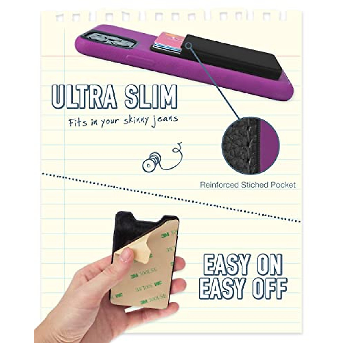 Smartish Stick-on Phone Wallet - Sidecar Slim Expandable Credit Card Pocket - Universal Fit- iPhone and Android - Black Tie Affair