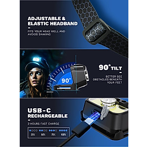 Favorlite Headlamp Rechargeable, 2 Pack 1300 Lumen Lightweight Bright with White Green Red Headlamp Flashlight, Waterproof Motion Sensor Head Lamp,14 Modes for Outdoor Camping Running Cycling