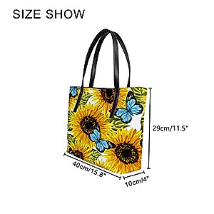 Shoulder Bag Tote Bags for Women Sunflowers Blue Butterflies Leather Shopper Work Handbags Large Casual Bag