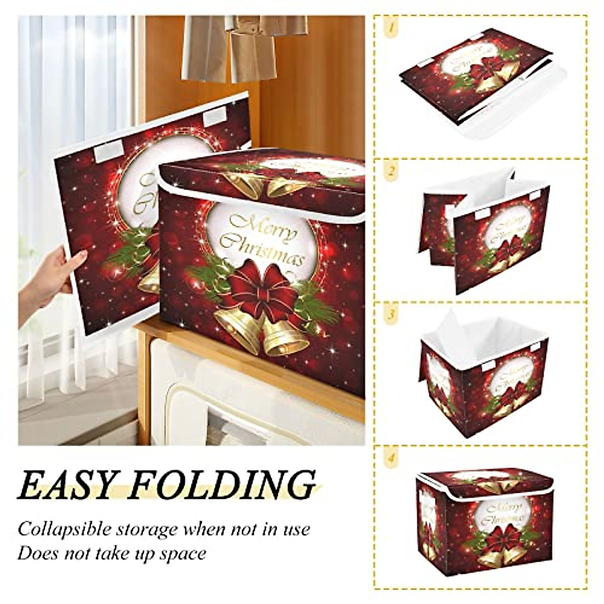 xigua Merry Christmas Storage Bins with Lids Foldable Large Cube Storage Boxes with Handles for Home Bedroom Closet Office (16.5x12.6x11.8 in)#46