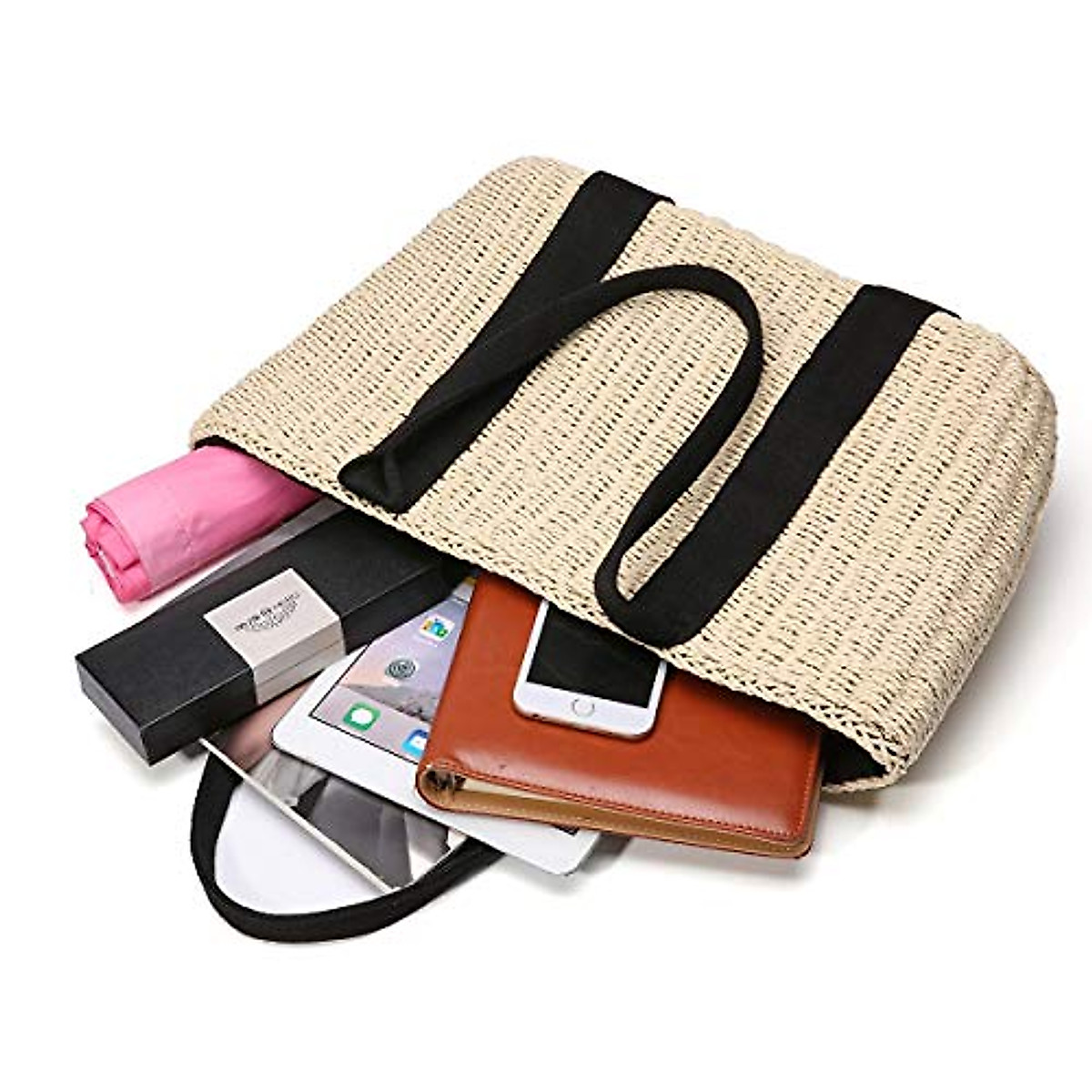 XFASY Straw Tote Bag Handbag Large Capacity Woven Top Handle Bag Summer Stylish Straw Basket Bag for Women