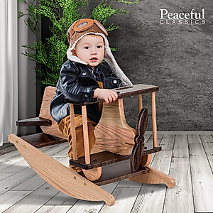 Amish Made Solid Oak Wood Children's Airplane Chair for Toddler - Perfect Rocking Chair for Kids - Children's Wooden Rocking Chair - Toddler Wooden Rocker - Ideal Baby / Kids Room Furniture