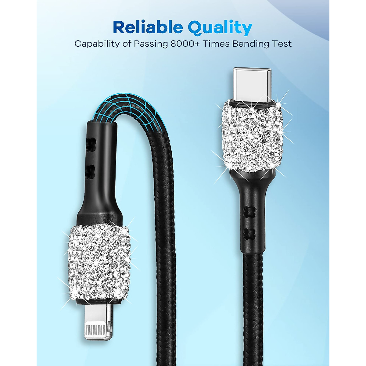 Bling iPhone Fast Car Charger, 20W USB C Car Charger [Apple MFi Certified] PD + QC Dual Port Fast Charging Adapter with 3.2FT Type-C to Lightning Cable for iPhone 14 13 12 Pro Max