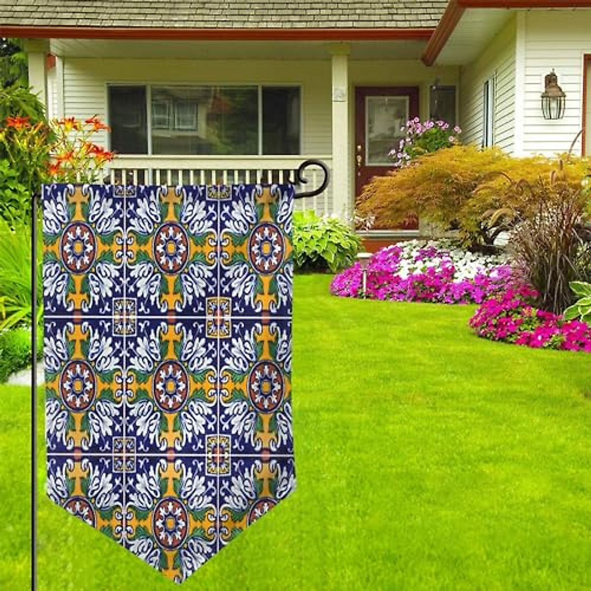 Mexican Talavera Tile Pattern Premium Garden Flags - Garden Decoration Flags/Yard Decoration Flags/Outdoor Garden Flags/Two Shapes Available