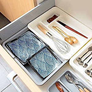 HornTide 3-in-1 Cutlery Tray Expandable Utensils Holder Plastic Kitchen Drawer Organizer for Silverware Storage and More - Gray