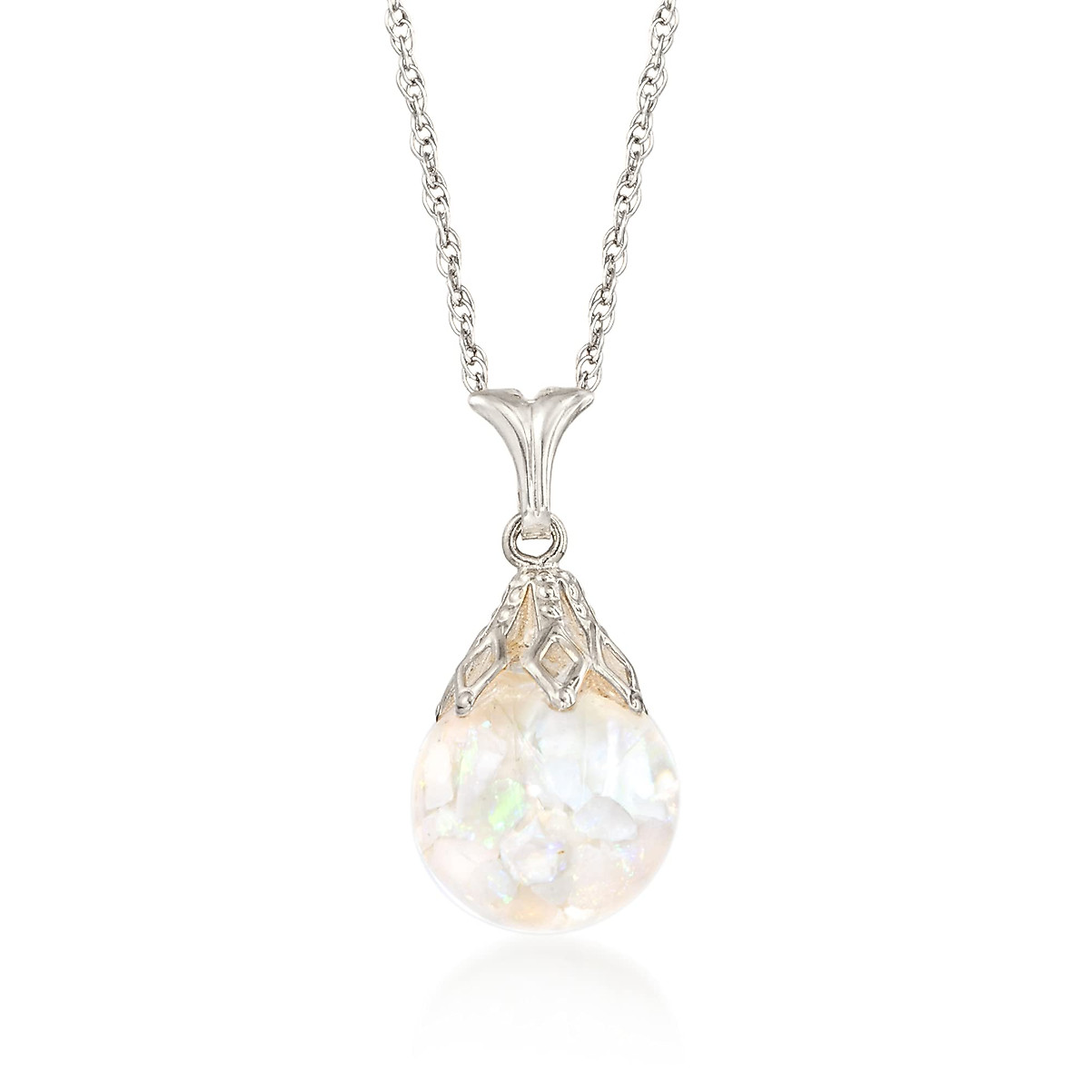 Ross-Simons Floating Opal Pendant Necklace in 14kt White Gold. 18 inches