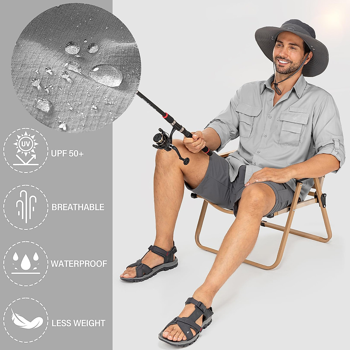 Men’s Long Sleeve Shirts UV UPF 50 Sun Protection Hiking Fishing Safari Shirt Quick Dry Cool Utility Blouse (5052 Light Grey M)