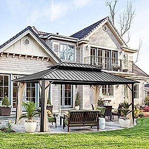 Leisurelife 10'x12' Galvanized Steel Double Roof Hardtop Gazebo with Nettings for Patio Outdoor Backyard Garden or Grill, Heavy Duty Canopy Tent, Aluminum Frame
