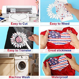 4th of July HTV Vinyl Bundle: Patriotic Heat Transfer Vinyl Red White Blue HTV Iron on Vinyl 10 Pack 12x10 Inch American Flag Pattern Sheets for Cricut