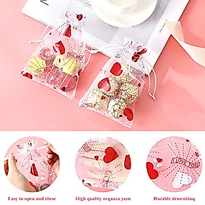 ENNIYU 100PCS Heart Organza Bags, 4x6 Wedding Favor Bags with Drawstring, Premium Mesh Jewelry Gift Bags for Valentines Candy Bags