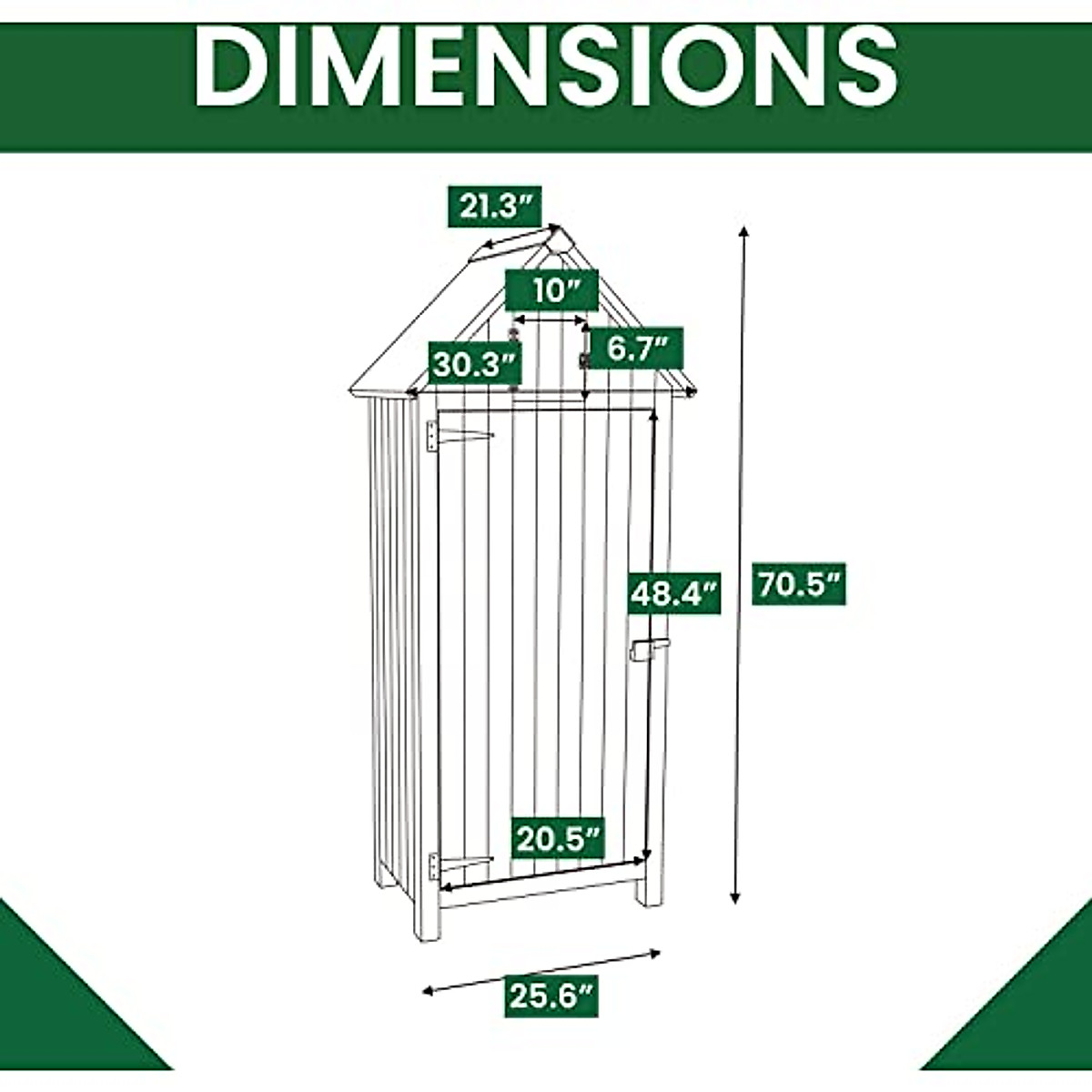 Hanover Outdoor Vertical Wooden Storage Shed for Tools, Equipment, Garden Supplies, with Shelf and Locking Latch, 8.7 cu. ft. Capacity