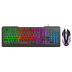 axGear Gaming Keyboard and Mouse Combo USB Wired Floating Keyboard Quiet Ergonomic with RGB Light