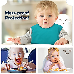 Zhanmai 4 Pcs Baby Apron Bib, Waterproof Bibs for Baby Feeding Apron Baby Bib Girl Boy Smock with Pocket, 6 to 12 Months Baby Feeding Bibs, 4 Colors