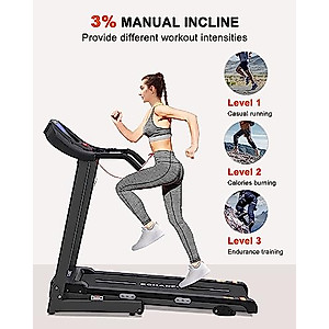ECHANFIT Treadmill with Manual Incline and Bluetooth Speaker, 17.5" Wide Max 8.5 MPH Speed and 15 Preset Programs, 2.5 HP Folding Running Machine Treadmill for Home Gym Exercise Fitness