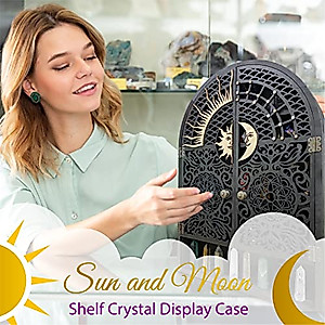 Sun and Moon Shelf Crystal Display Case - Wall Hanging Crystal Display Shelf for Stones, Nail Polish, & Essential Oil Storage - Crystal Holder for Stones Display - Crystal Shelf Crystal Cabinet