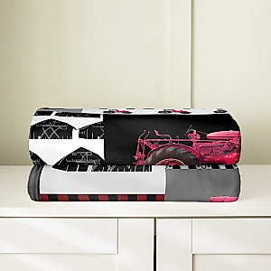 Feelyou Kids Tractor Flannel Fleece Blanket Set Red Farm Tractor Plush Throw Blanket,for Kids Equipment Trucks All Season,Bed Blanket Set Geometric All Season,Bed Blanket Baby 30"x40"