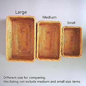amololo Handmade Rectangle Wicker Fruit Box Rattan Tray Magazine Organizer and Small Objects Container Serving Basket (Large)