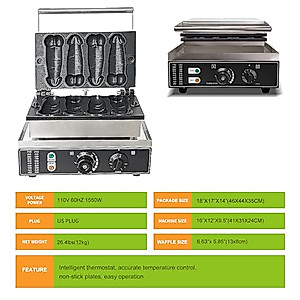 Vaseni Commercial Strange Shape Waffle Maker Machine, 4 PCS Non Stick Electric Waffle Iron, Hot Dog Baker, Waffle Iron Baking Machine, Pancake Maker, Waffle Ovens 1550W 110V