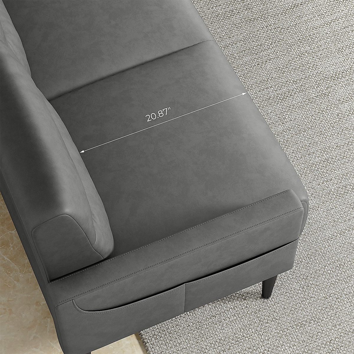 Fadware Faux Leather Sofa Couch, Modern 83 Inch 3 Seater Couches with Deep Seats and 2 Pillows for Living Room, Apartment, Office, Bedroom, Grey