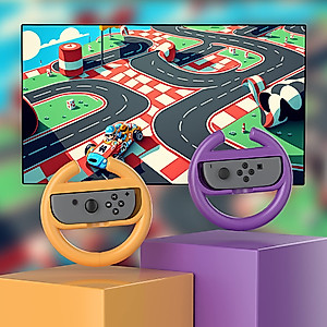 TALK WORKS Steering Wheel Controller for Nintendo Switch 2 Pack - Switch Racing Games Accessories Joy Con Controller Grip for Mario Kart - Purple/Orange