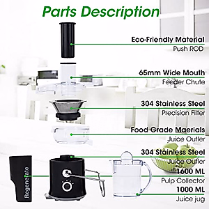 600W 3 Speeds Juicer Machines Vegetable and Fruit, Regenerate Centrifugal Juice Extractor with Big Mouth 3” Feed Chute, Easy to Clean, BPA-Free Compact Centrifugal Juice Maker, Black