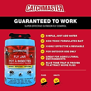 Catchmaster Reusable Fly Traps Outdoor Jar 1-Pack, Bug Catcher and Flying Insect Trap with Food-Based Lure for Pest Control, Pet Safe, Non Toxic Bulk Fly Traps