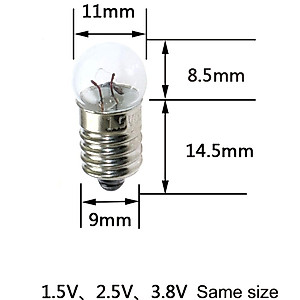 MEETOOT 10pcs E10 Mini Light Bulbs 1.5V 0.3A Physical Electrical Experiment Screw Base Indicator Light Incandescent Bulb Old-Fashioned Flashlight Lamp