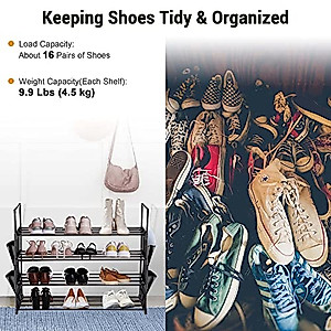 Yescom 4 Tier Shoe Rack Shelf Metal Shoe Tower 16 Pairs Shoe Storage Organizer Unit Entryway Closet Dorm Shelf Stackable Cabinet,35 7/16" L x 11 5/8" W x 29 1/2" H